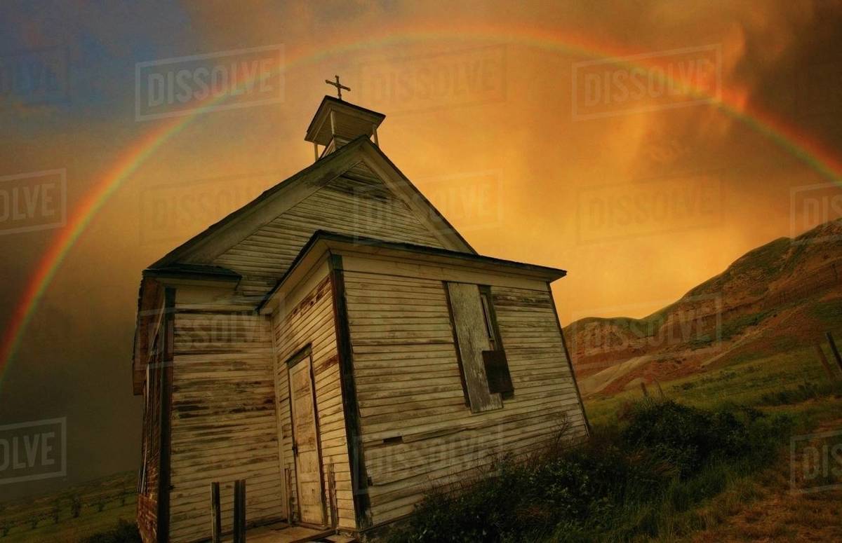 Old Church With Rainbow Over Building - Royalty-free Stock Photo | Dissolve