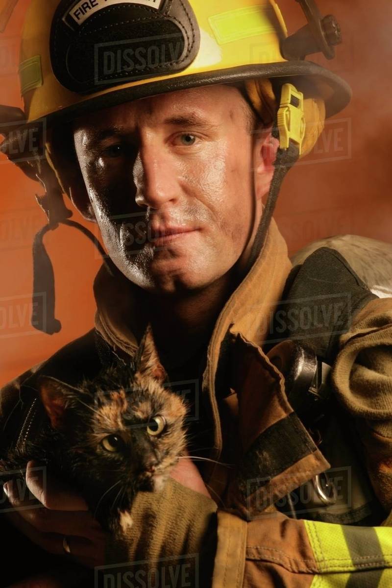 Fire Fighter And Cat - Royalty-free Stock Photo | Dissolve