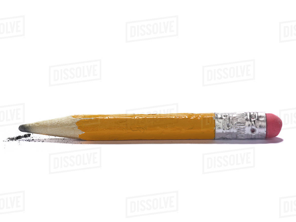 Short sharpened pencil on a white background - Stock Photo - Dissolve