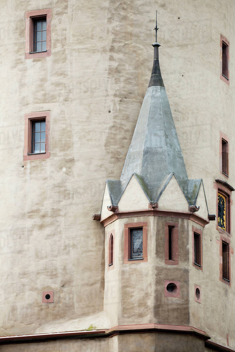 Side detail of old gothic castle turret; Frankfurt am Main, Germany ...