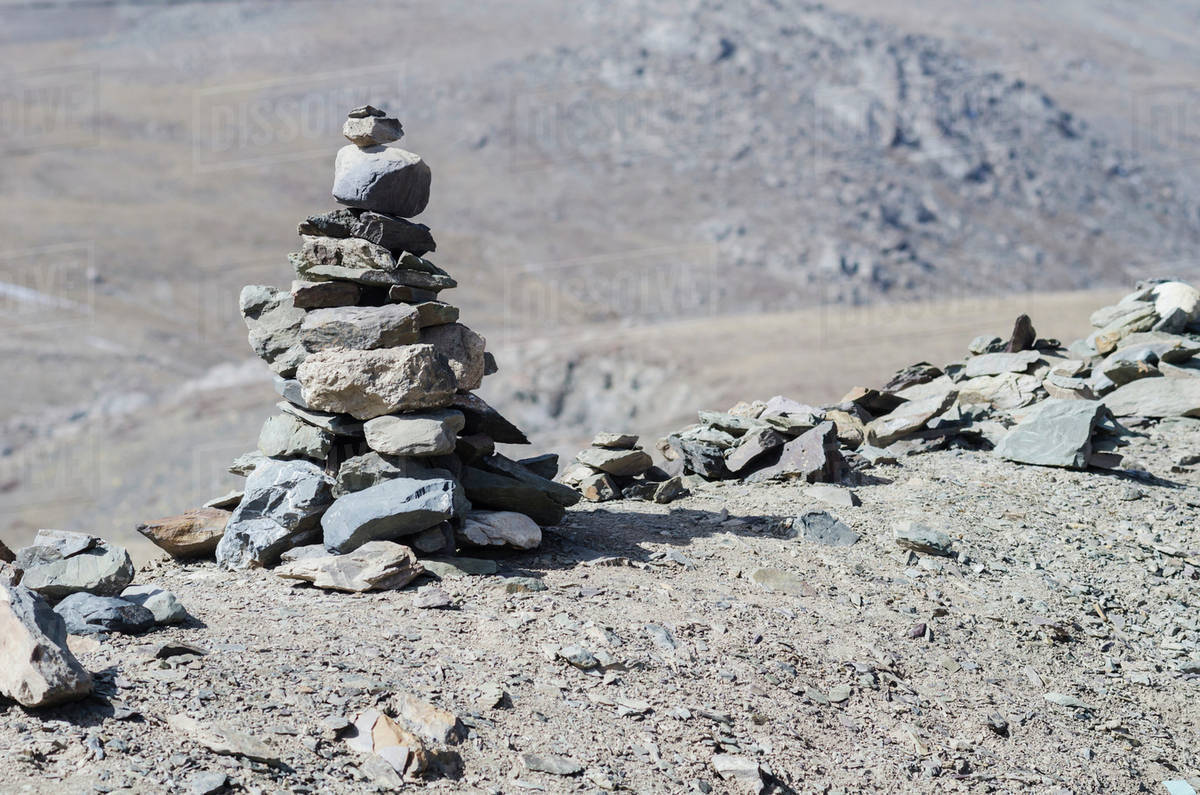 Tibetan prayer pyramid at the mountain pass; Tibet - Royalty-free Stock ...