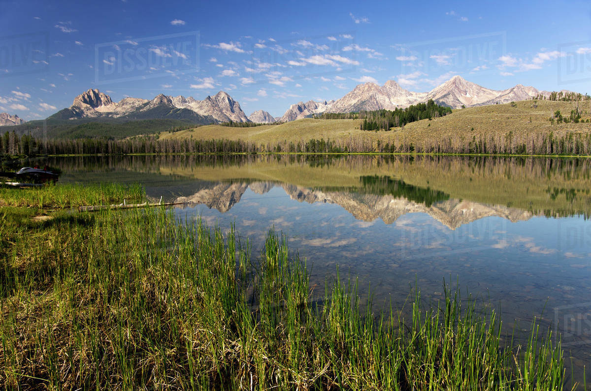 Little Redfish Lake, Sawtooth Mountains in background; Stanley, Idaho ...