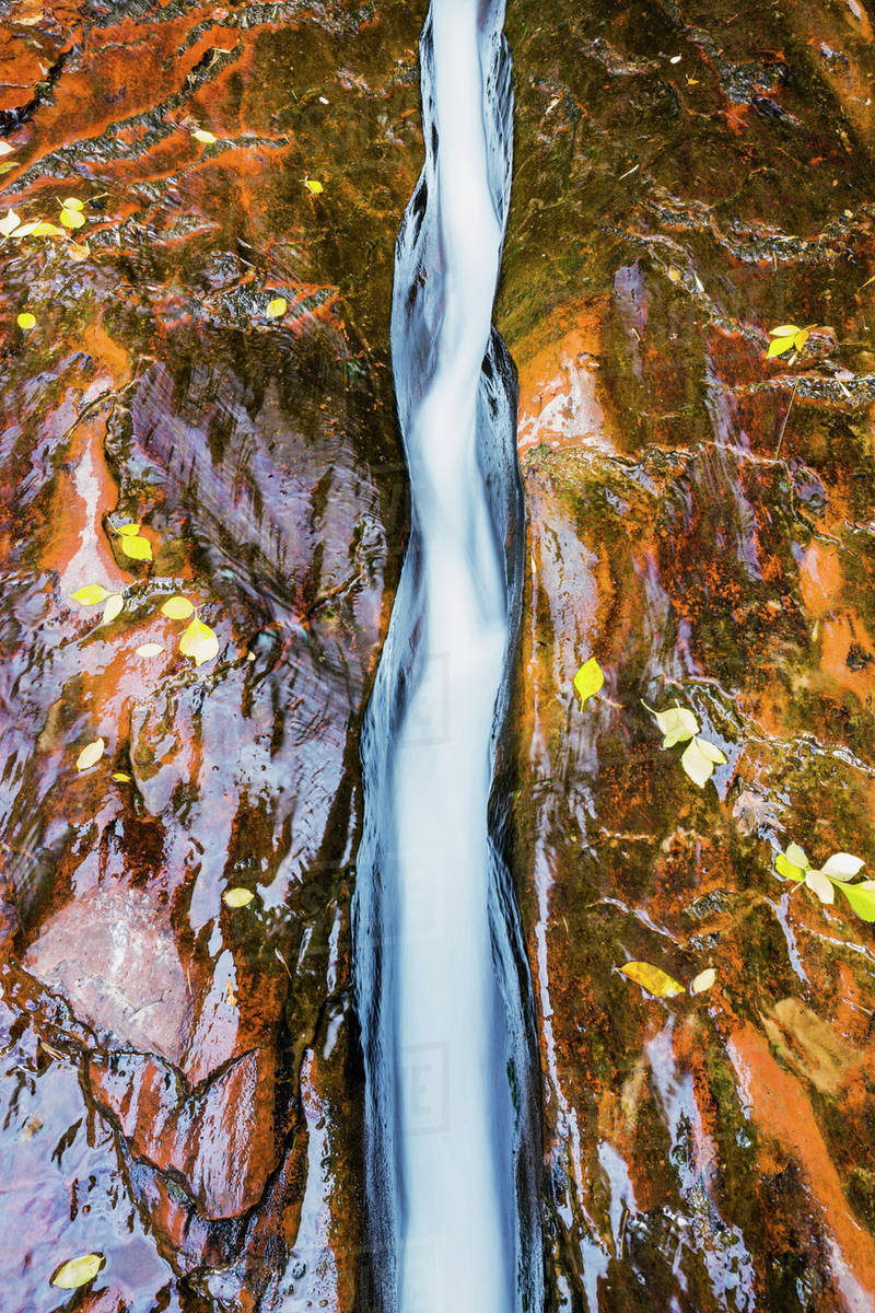 Water flowing in beautiful stone rivet along the subway trail in zion ...