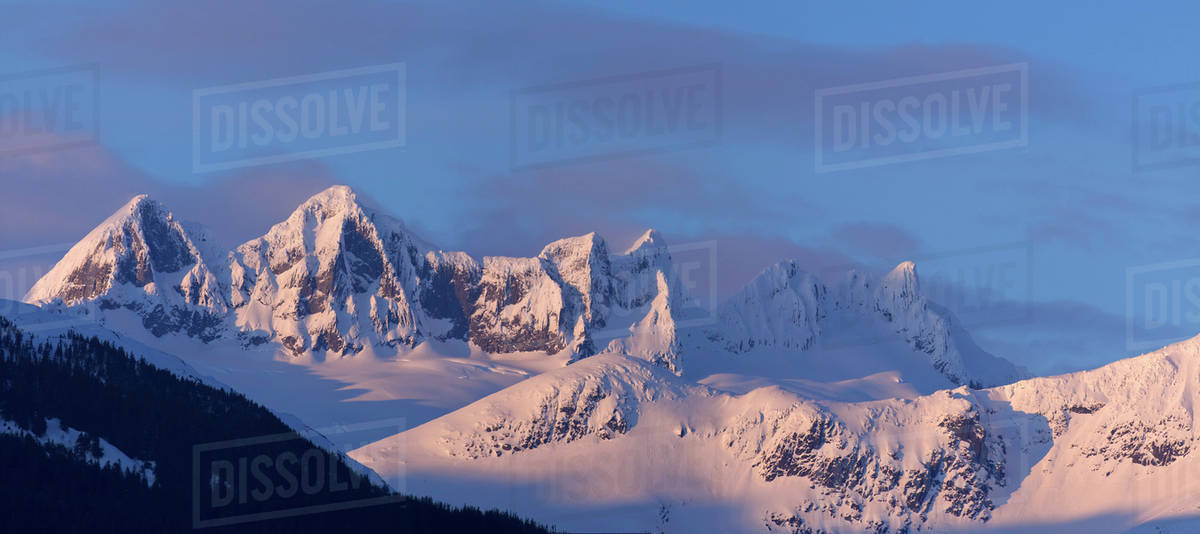 Alpenglow colors the landscape around Mendenhall Glacier and Mendenhall ...