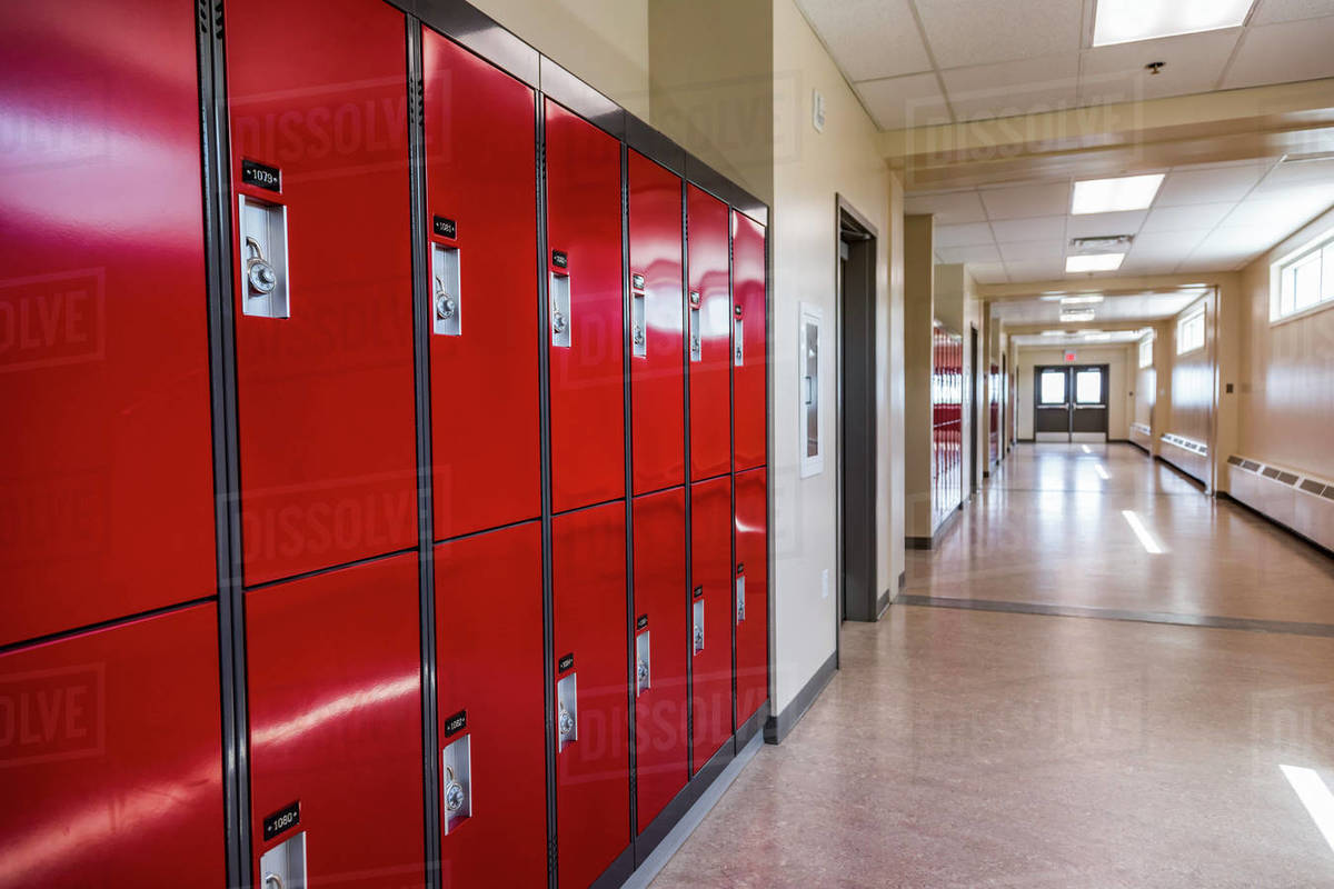 Hallway and lockers in a recently renovated and upgraded rural high ...