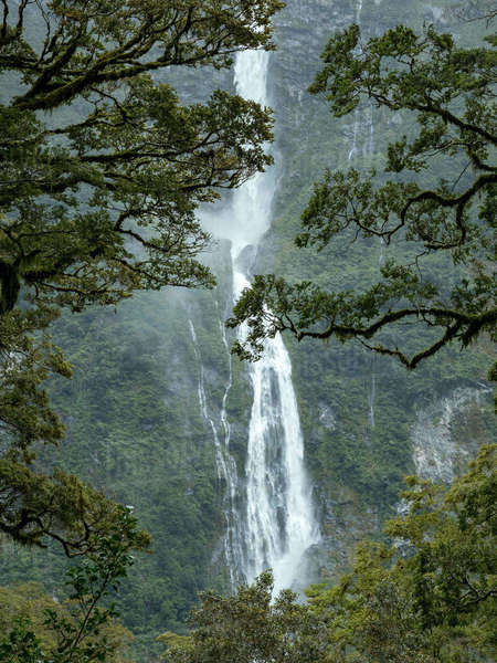 Sutherland Falls, the third highest waterfall in the world, descends ...