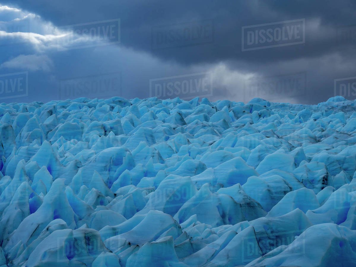 Blue ice from Grey Glacier that comes down from the third largest ice ...
