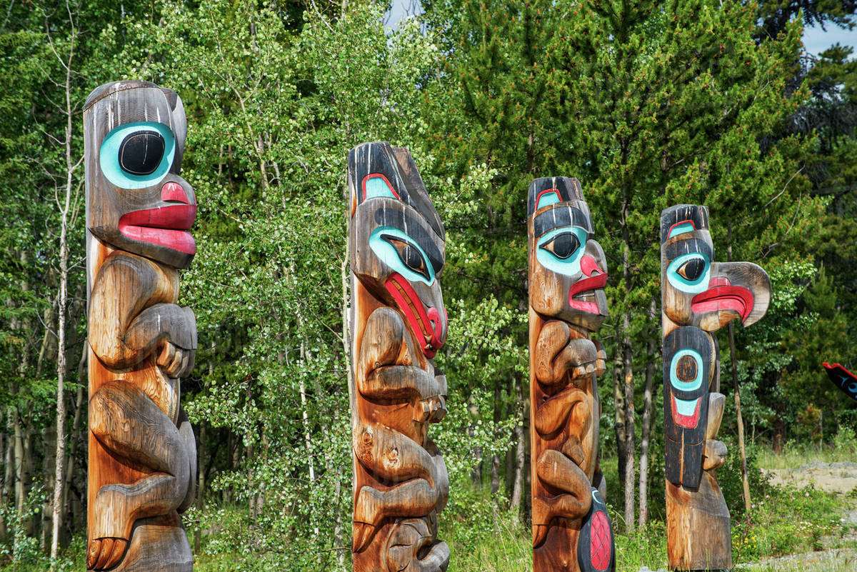 First Nations Totems; Teslin, British Columbia, Canada - Royalty-free Stock Photo | Dissolve