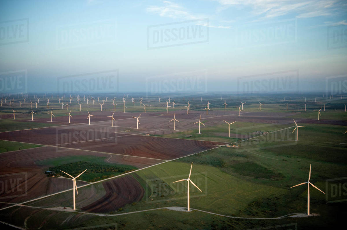 Aerial view of the wind turbines at the world's largest wind farm ...