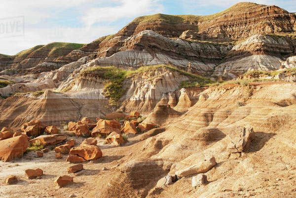 Colourful badlands formations; Drumheller, Alberta, Canada - Royalty ...