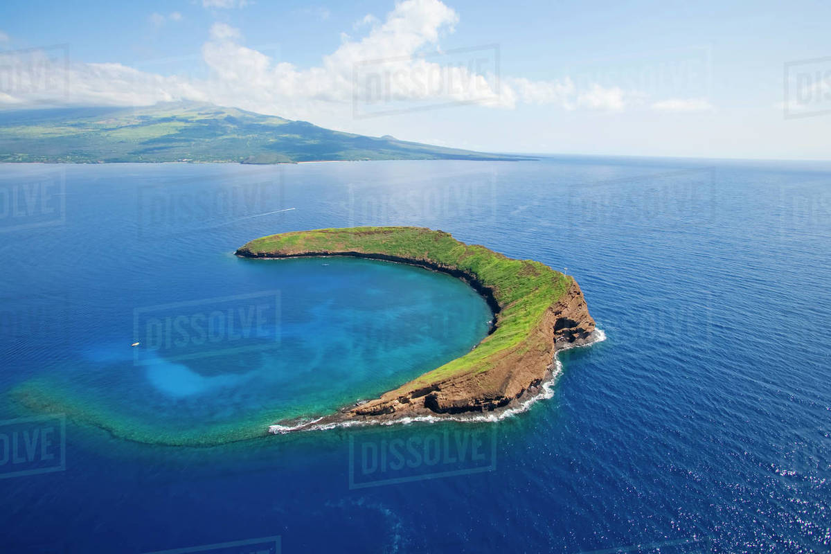 Aerial View of Molokini Crater and islet, famous snorkeling location ...