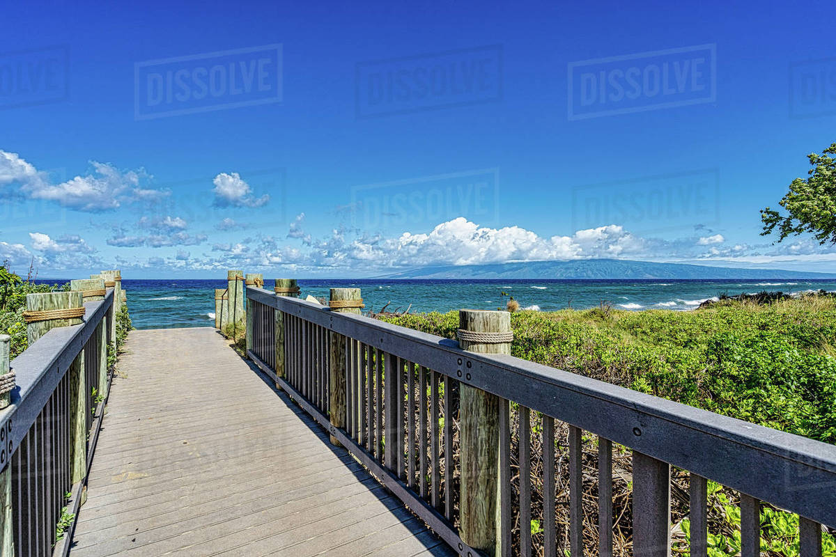 View of the ocean from walkway to Kaanapali Beach; Maui, Hawaii, United ...