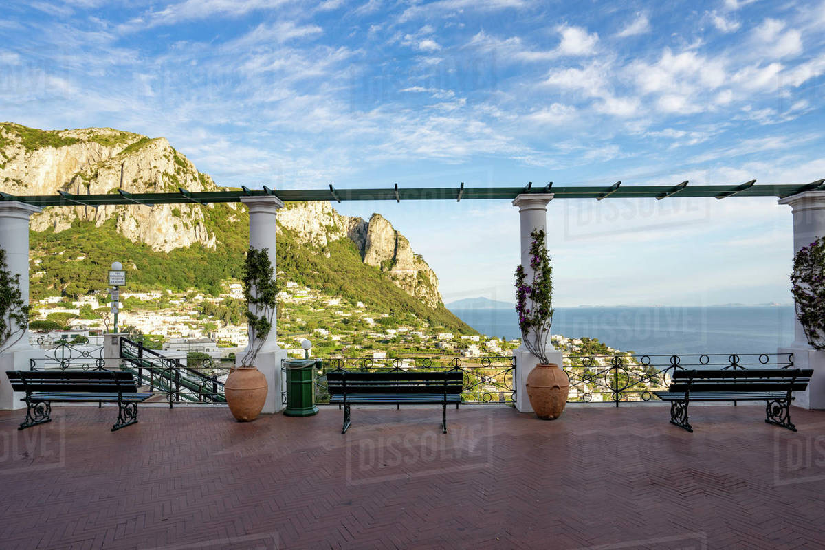 Terrace lookout with an overview of the Capri Town, on a plateau like a ...