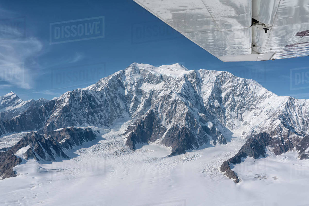Aerial view of the famous Mount Logan from an airplane within the ...
