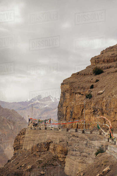 Buddhist prayer flags along the Dhar Lung Wooh mountain pass on a ...