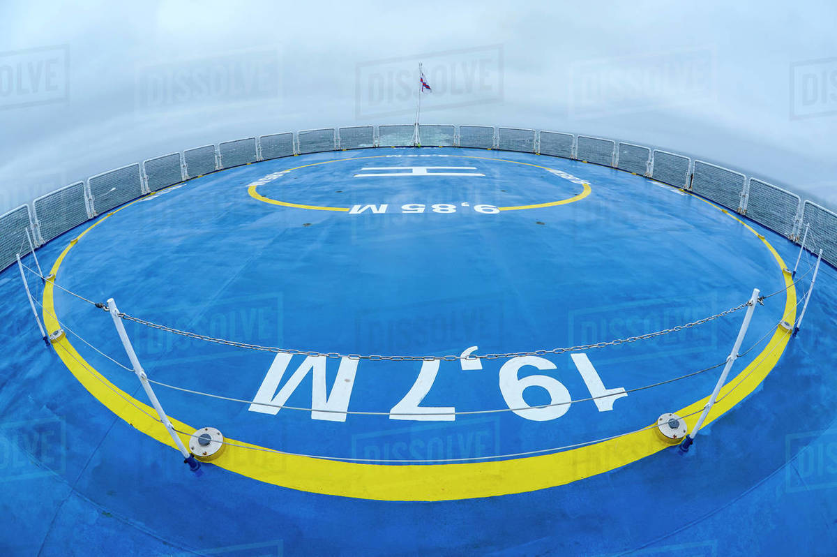 Close-up of the helipad on the bow of the Island Ferry MS Norröna ...