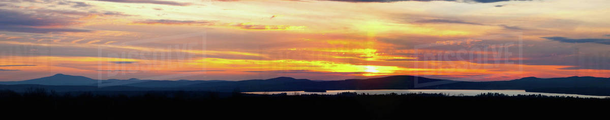 Panorama Sunset Over Lac Brome; Quebec, Canada - Stock Photo - Dissolve