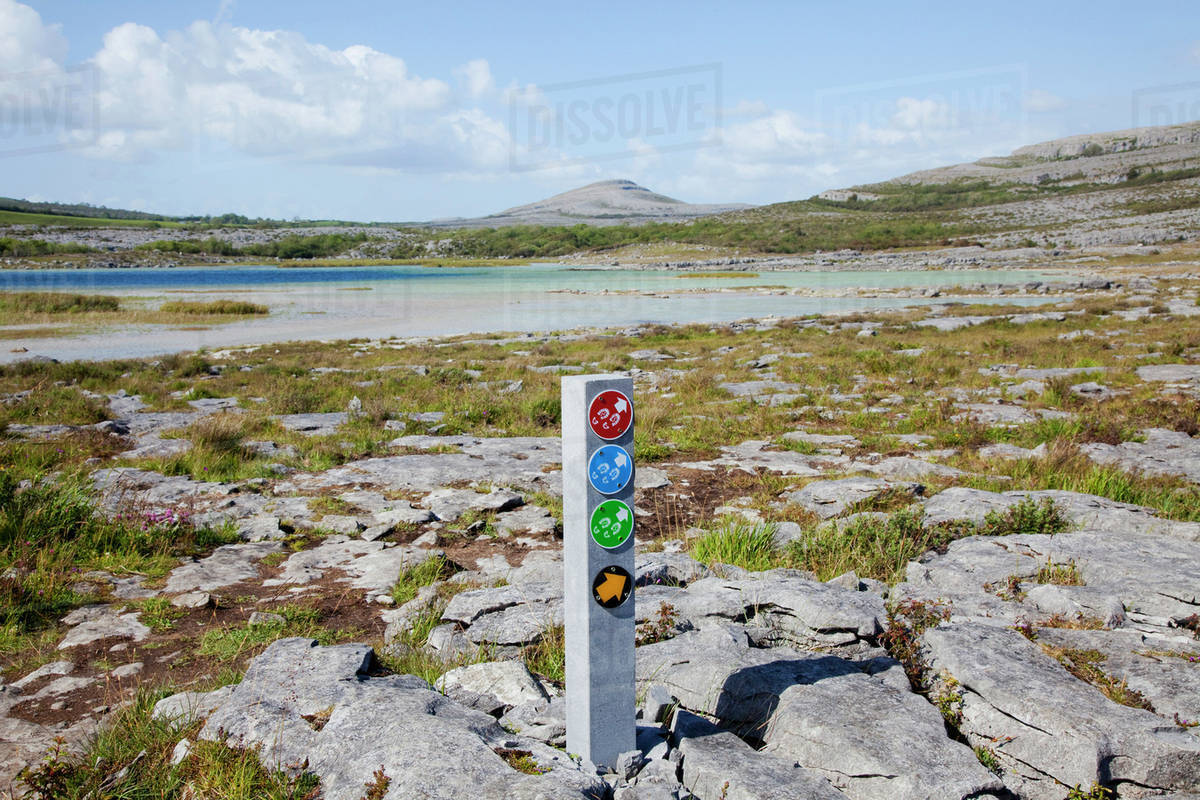 A Sign Post With Signs For Various Walking Paths In The Burren; County ...