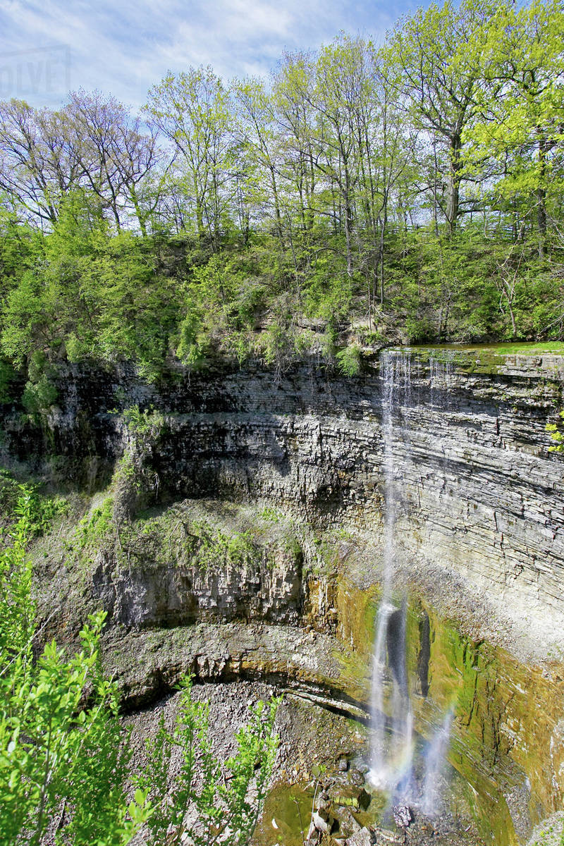 View Of A Waterfall From The Top Of The Escarpment, Canada, Ontario ...