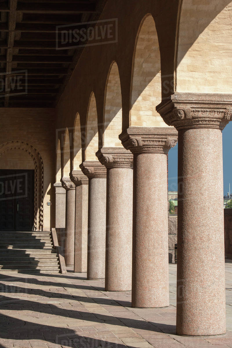 Columns Along A Path Leading To An Entrance Of City Hall; Stockholm ...