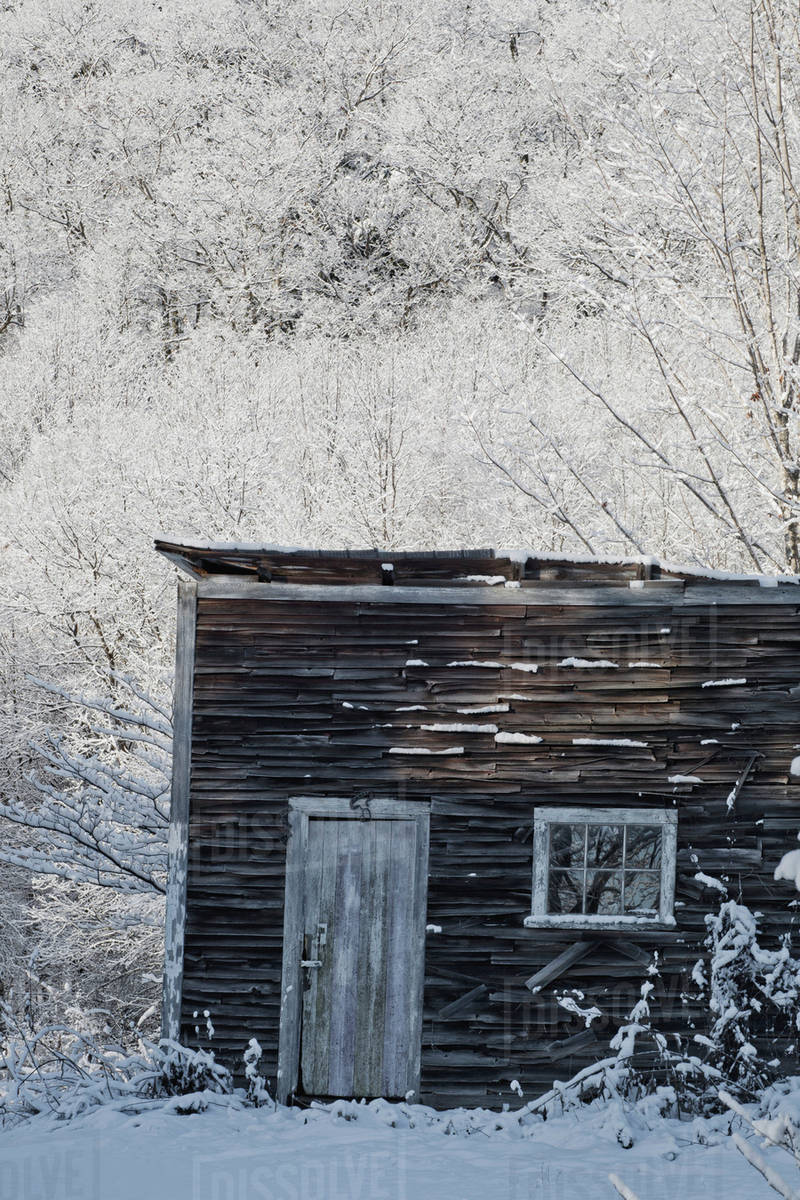 Weathered Wooden Shed In Winter; Iron Hill, Quebec, Canada - Royalty ...