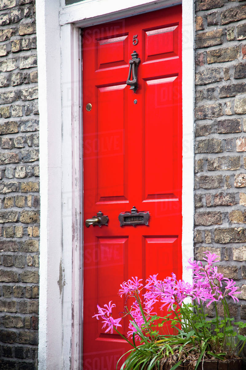A painted red door on a house;Dublin city county dublin ireland ...