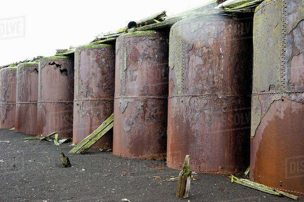 Large metal storage containers in a row;Whalers bay antarctica - Stock ...