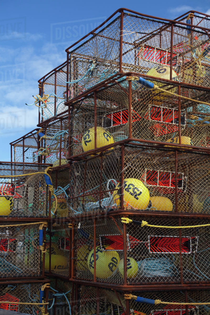Stack Of Crab Pots Rigged With Orange Triggers For Pacific Cod Fishery ...