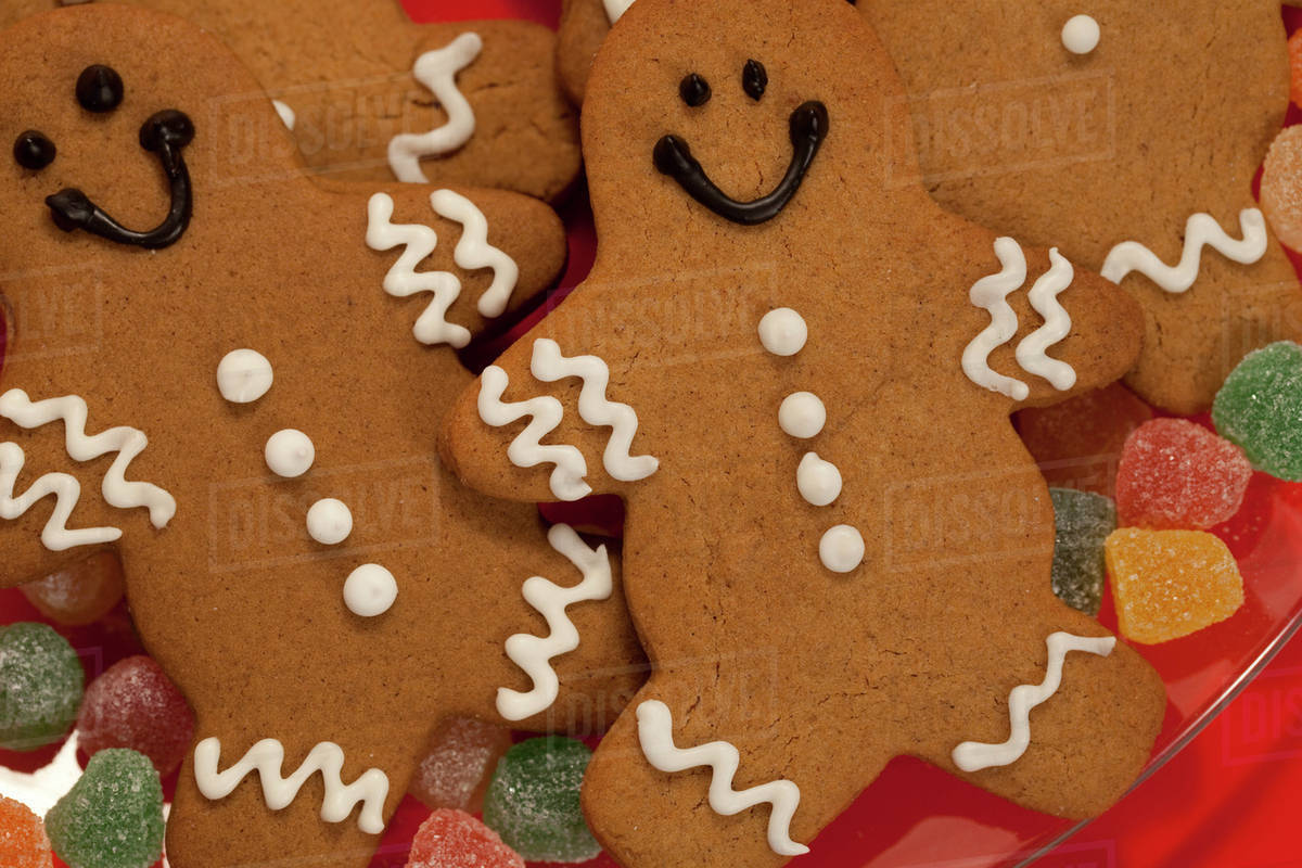 Closeup Of Christmas Gingerbread Men And Gumdrop Candy - Royalty-free ...
