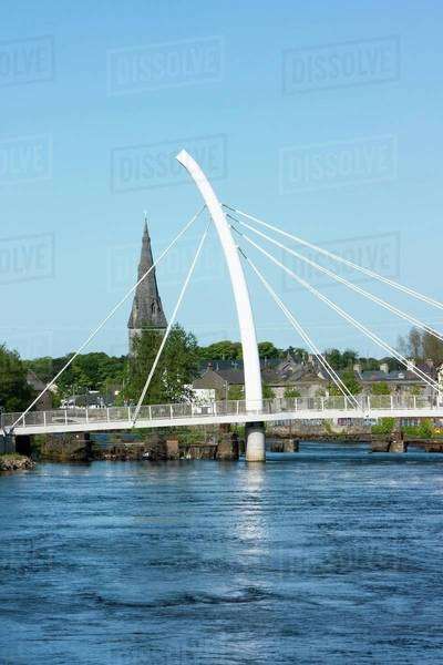 Modern Pedestrian Bridge; Ballina, County Mayo, Ireland - Stock Photo ...