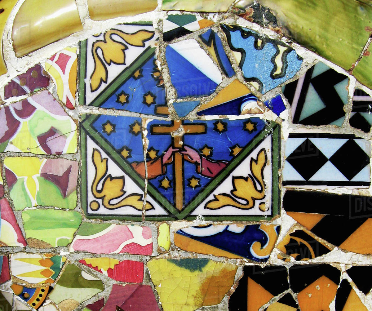 Gaudi Tiles In Parc Guell; Barcelona Catalonia Spain - Royalty-free ...