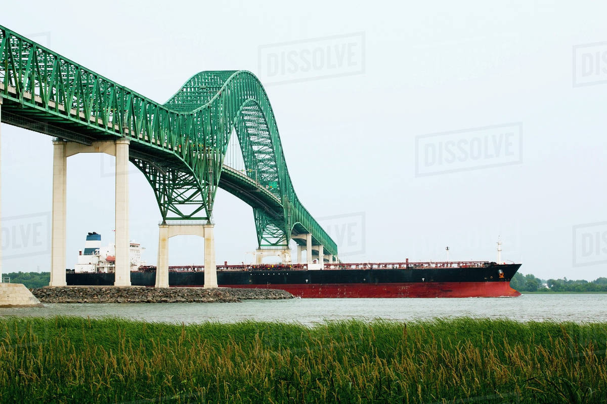 Laviolette Bridge With A Large Ship Passing Beneath; Trois-Rivieres ...