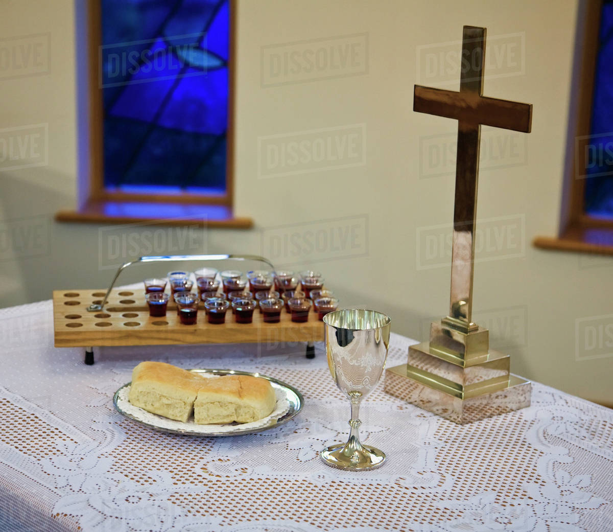 Communion Emblems Set Up On A Table With A Cross; Sheffield, South ...