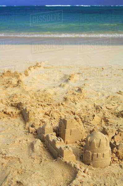 Partially Built Sandcastle On A Tropical Beach. - Royalty-free Stock ...