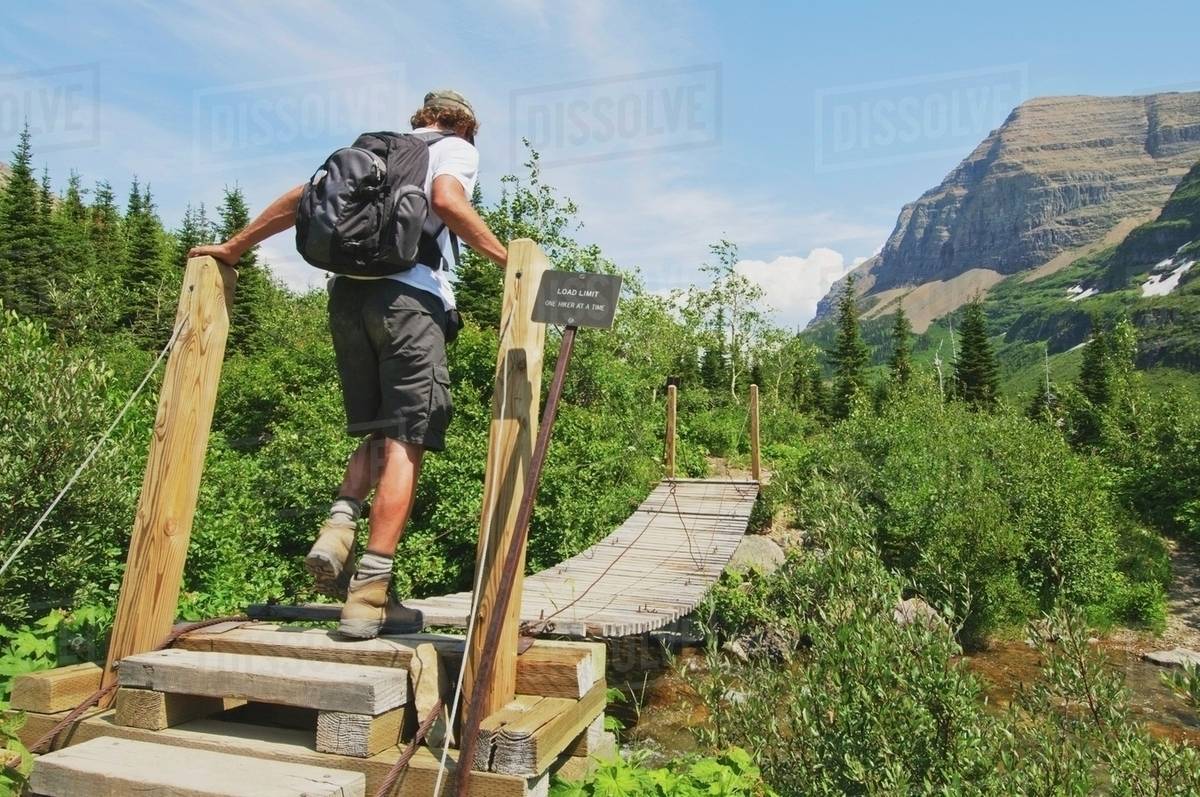 Glacier National Park, Montana, United States Of America; Hiker On A ...