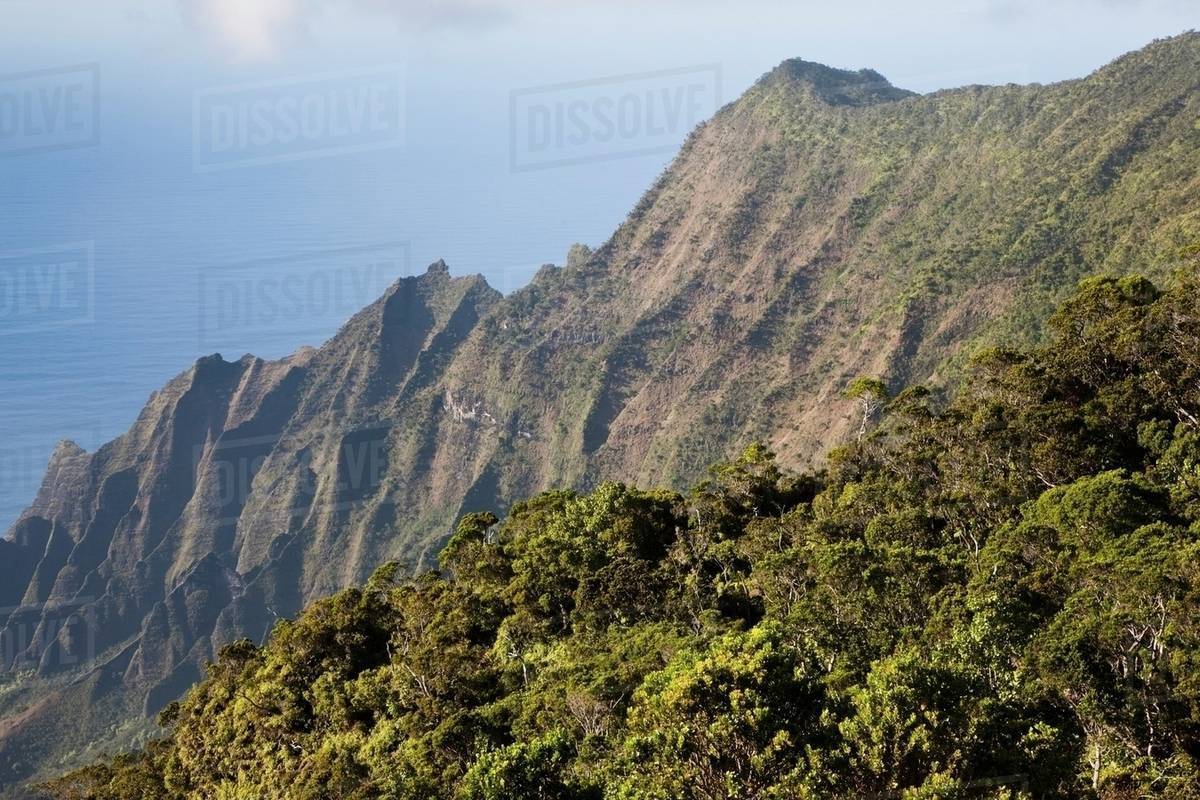Hawaii, United States Of America; Fluted Ridge Forms The Side Of ...