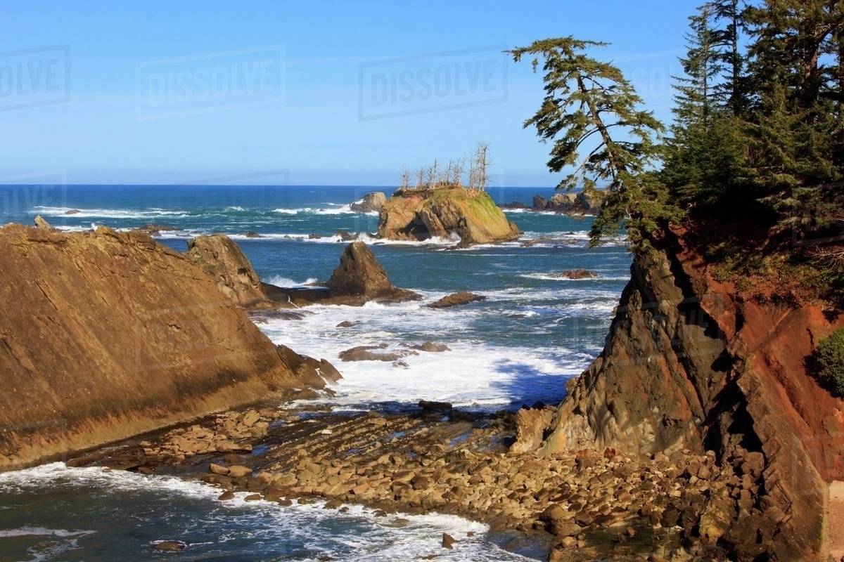 Oregon, United States Of America; Rock Formations At Shore Acres State ...