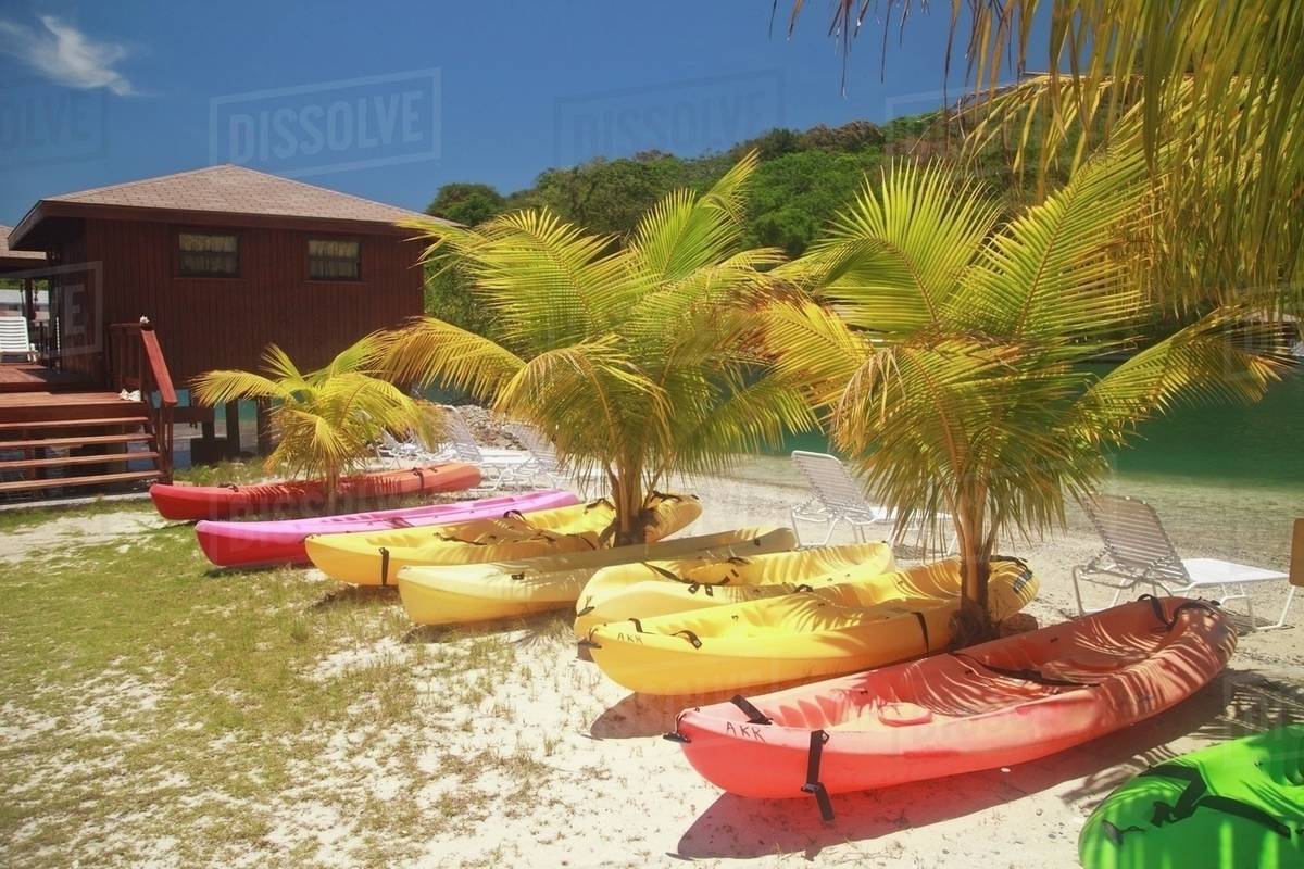 Roatan, Bay Islands, Honduras; Kayaks On The Beach At Anthony's Key ...