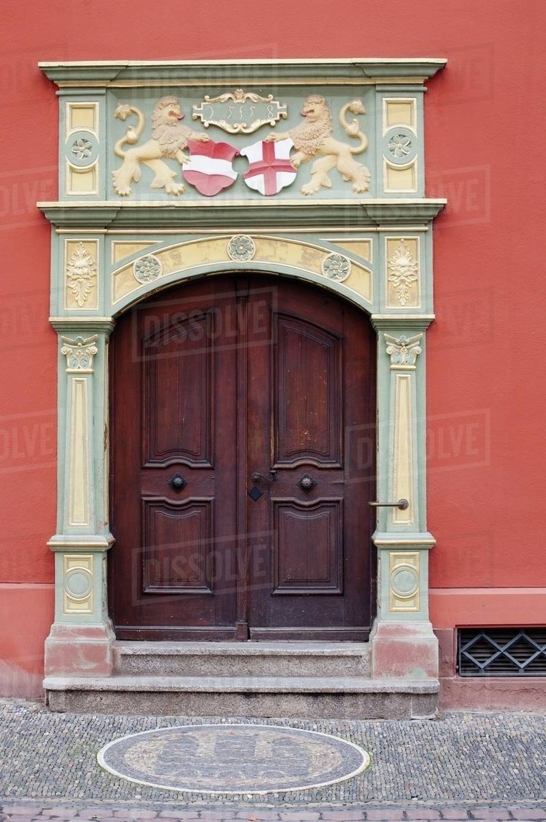 Decorative Painted Wooden Door Frame And Cobble Stone Front; Freiburg ...