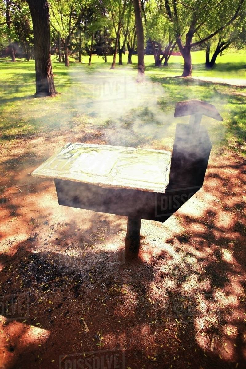 Barbecue In Park; Cooking On A Barbecue - Stock Photo - Dissolve