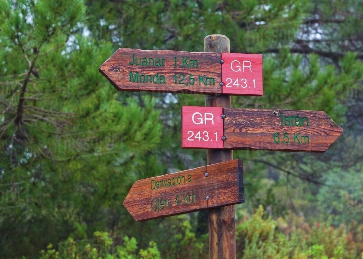 Sign Post Showing Walking Trails, Malaga Province, Spain - Stock Photo ...