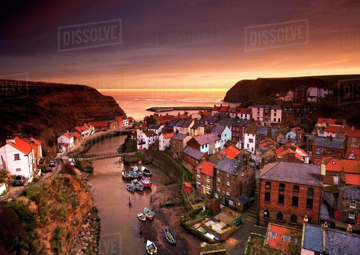 Cityscape At Sunset, Staithes, Yorkshire, England - Royalty-free Stock ...