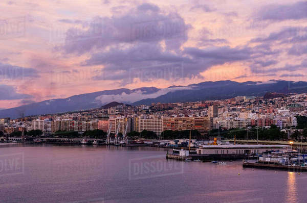 Santa Cruz de Tenerifi harbour at sunrise; Santa Cruz de Tenerifi ...