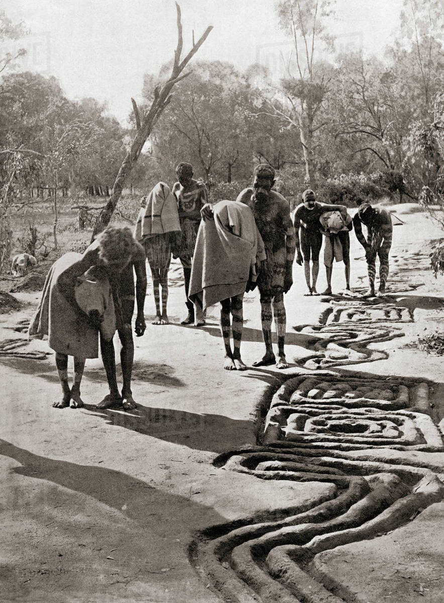 The Bora Ceremony of eastern Australia. Boys were initiated into the ...