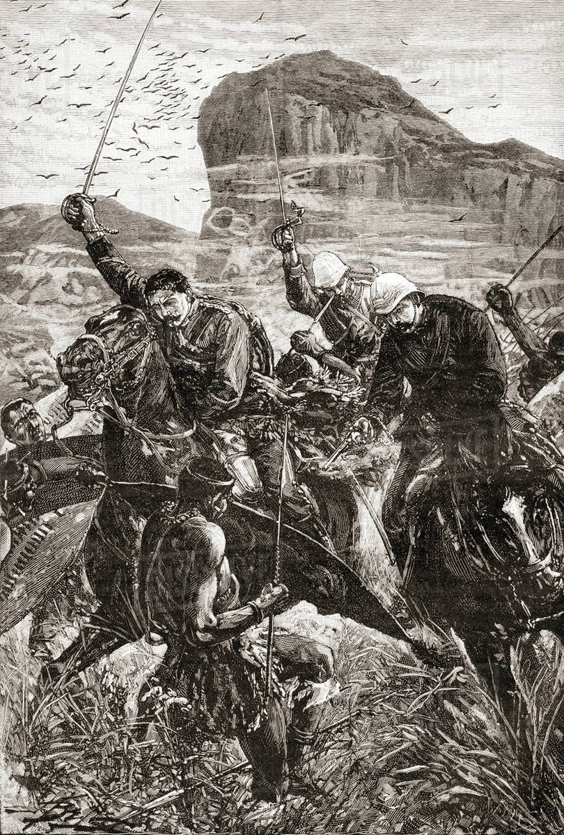 Lieutenants Melvill and Coghill try to escape with the Queen's Colours ...