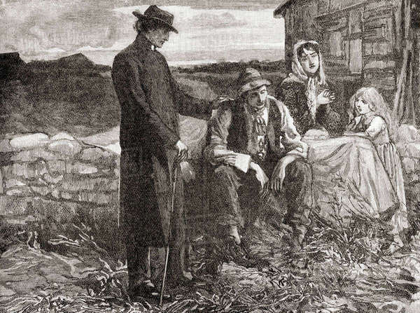 Father Mathew comforts a famine stricken poor family in Ireland in 1845 ...