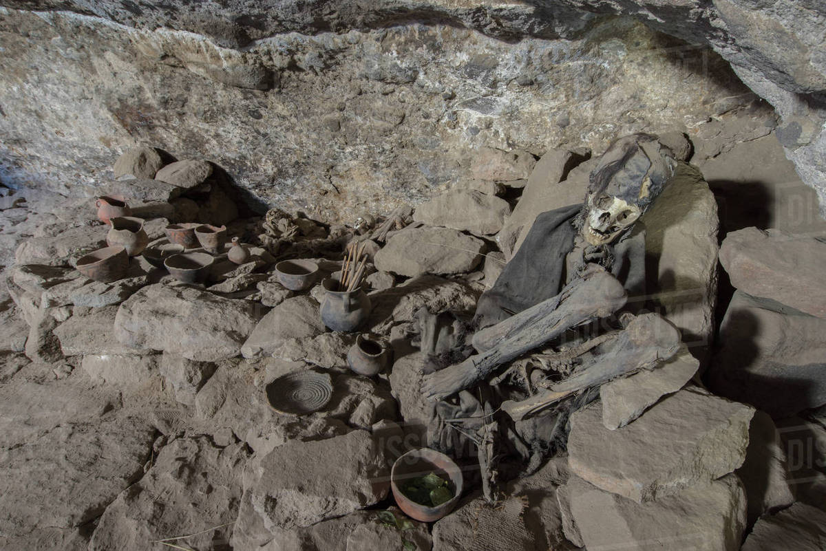 A mummy lays in silence within a cave near the Salar de Uyuni; Bolivia ...