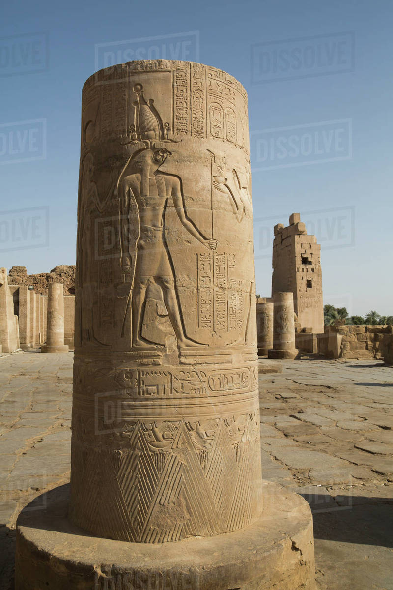 Pillar with bas-relief of the god Horus, Forecourt, Temple of Haroeris ...