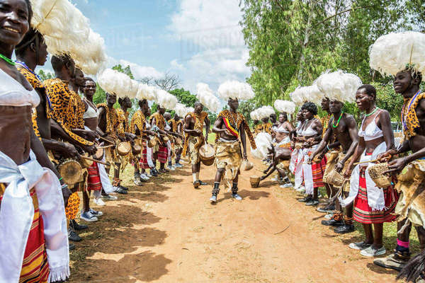 A traditional part of a wedding ceremony with drums; Uganda - Stock ...