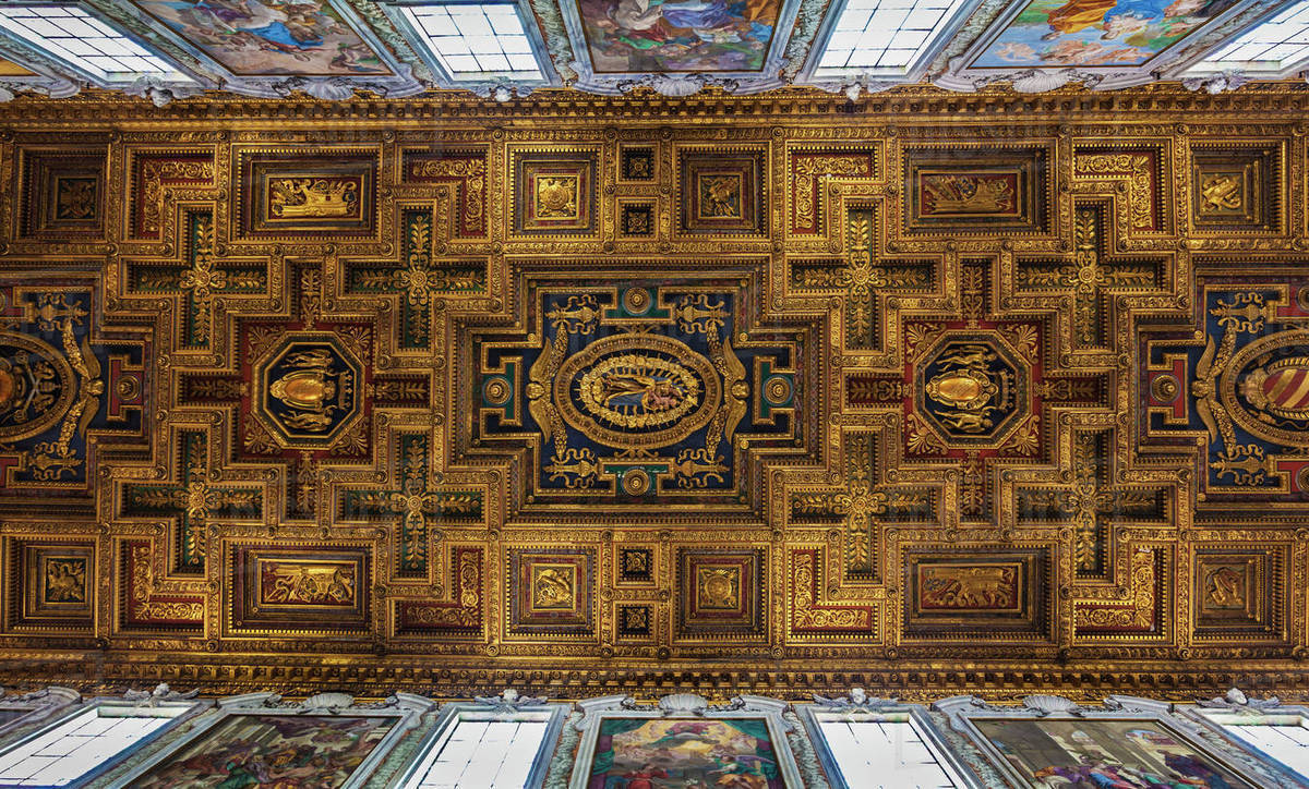 Ceiling Of Basilica Of St. Mary Of The Altar Of Heaven; Rome, Italy ...